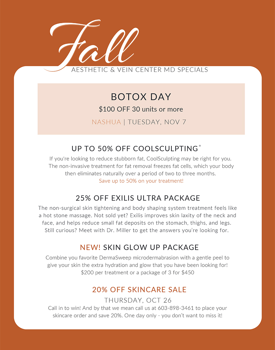 Botox Day Discounts, 50% off CoolSculpting, 25% off Exilis Ultra*